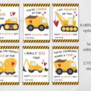 Printable Kid Valentine Day Cards, Construction Valentine Cards, School ...