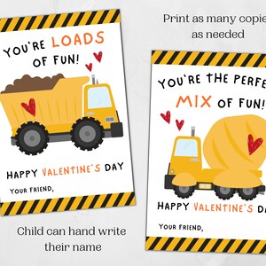 Printable Kid Valentine Day Cards, Construction Valentine Cards, School ...