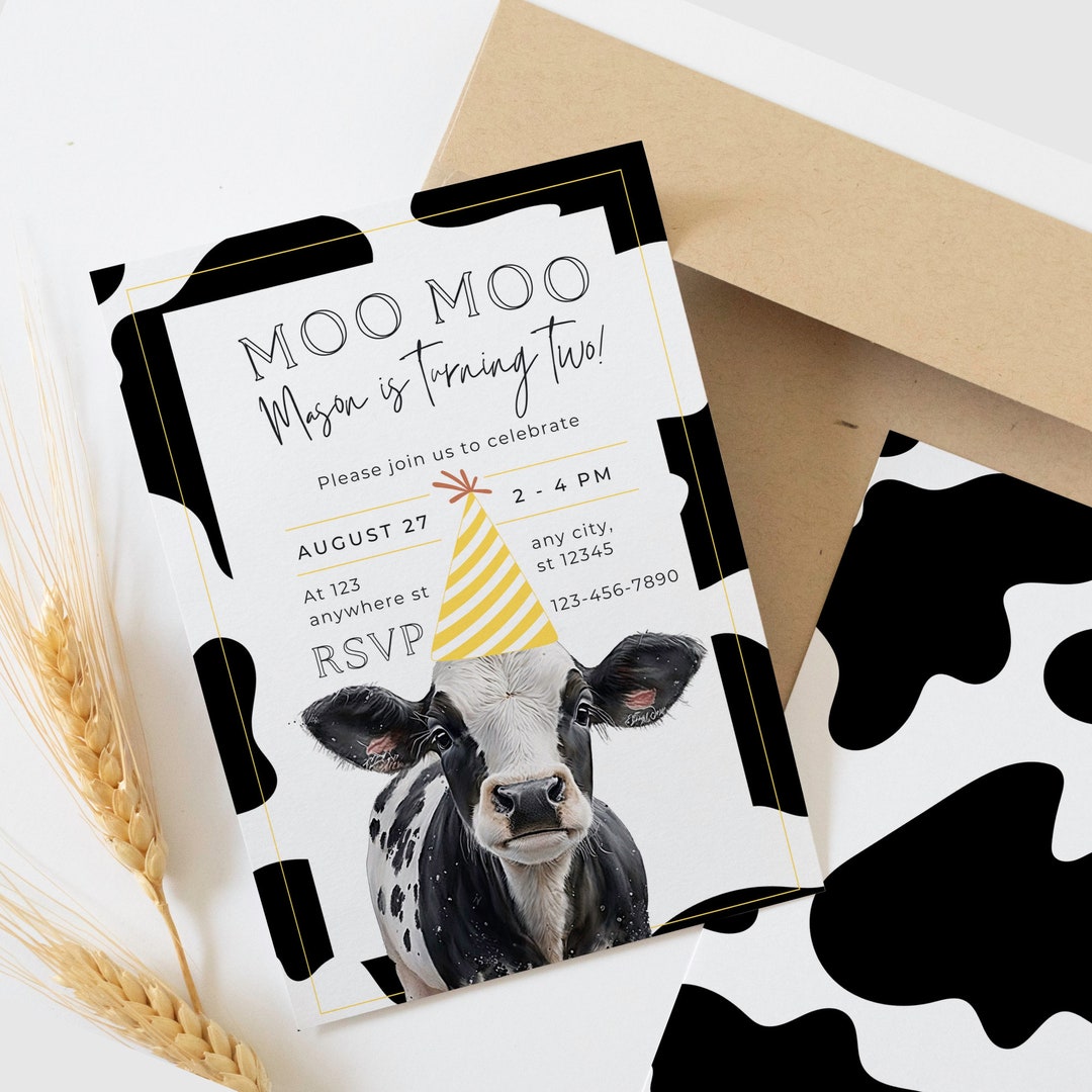 Editable Cow 2nd Birthday Invitation Farm Birthday Ideas Boy 2nd ...