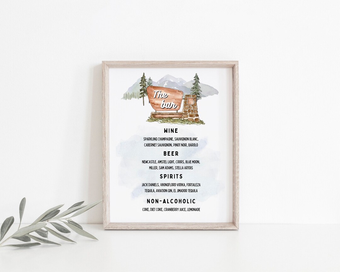 Editable National Park Bar Menu Sign Mountain Wedding Bar Menu ...