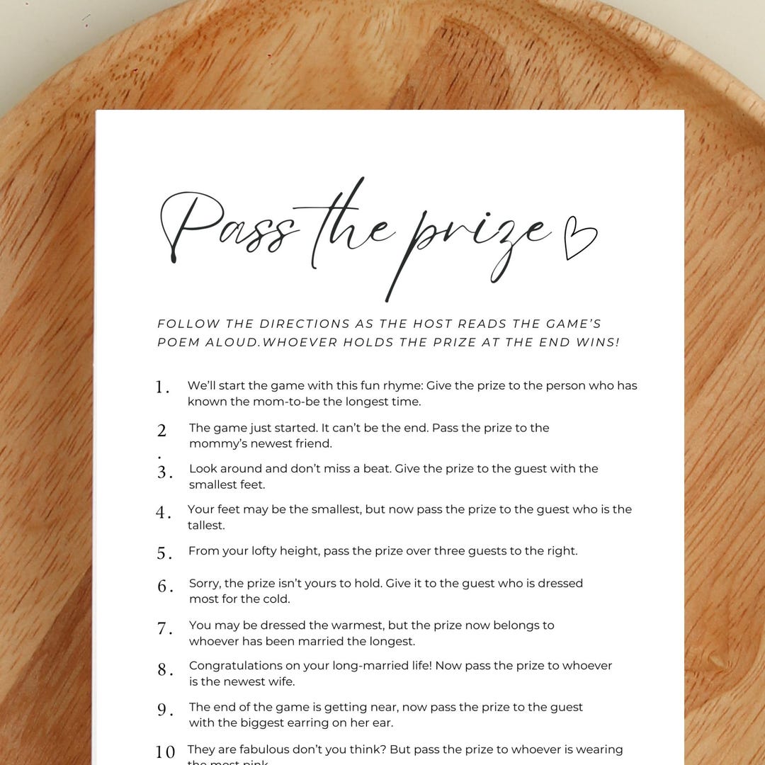 Printable Pass the Prize Game Baby Shower Game Ideas Pass the Gift Poem ...
