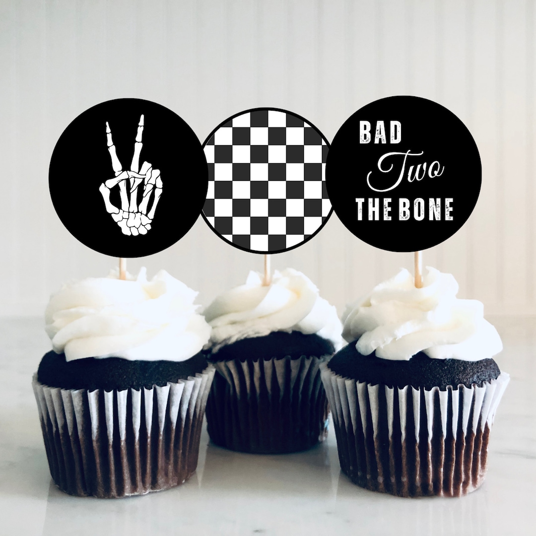 Printable Bad Two the Bone Birthday Cupcake Toppers Biker Theme 2nd ...