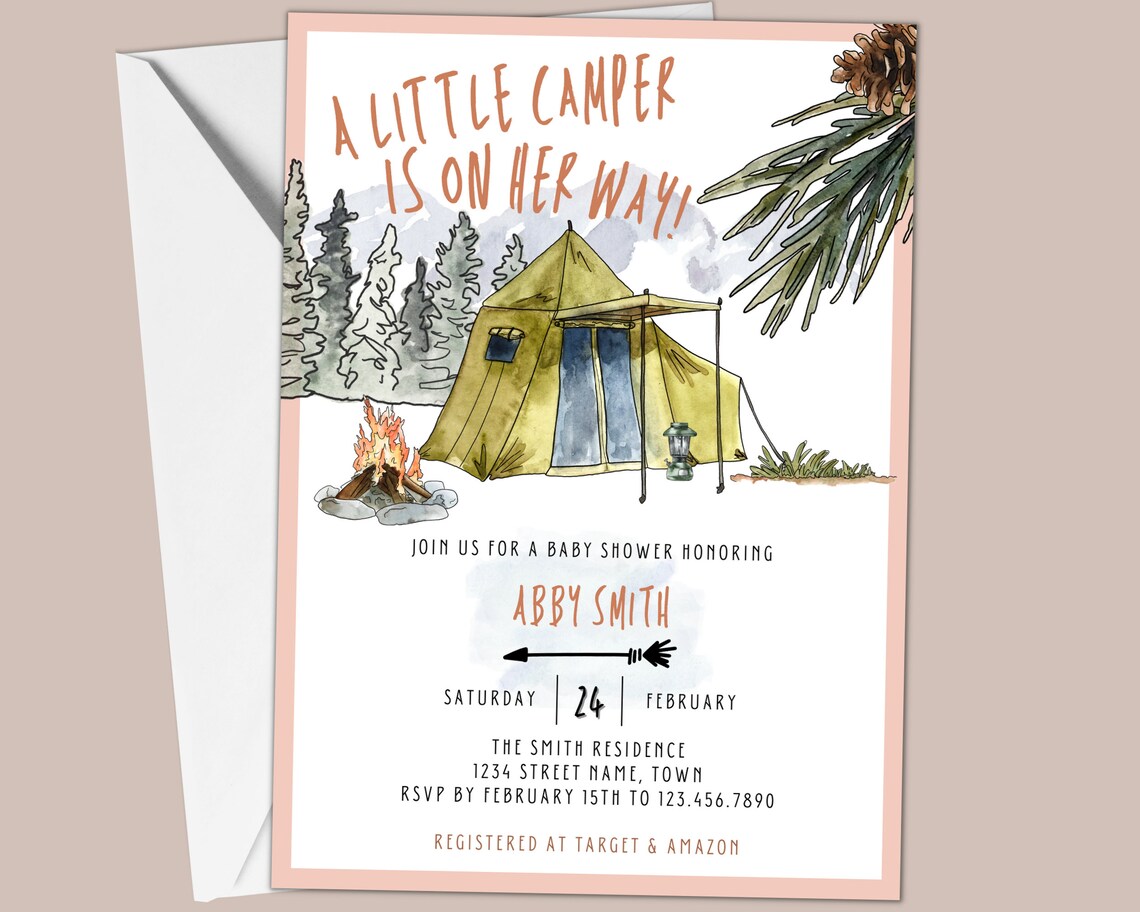 Editable Camping Baby Shower Invitation Girl Camping Baby | Etsy