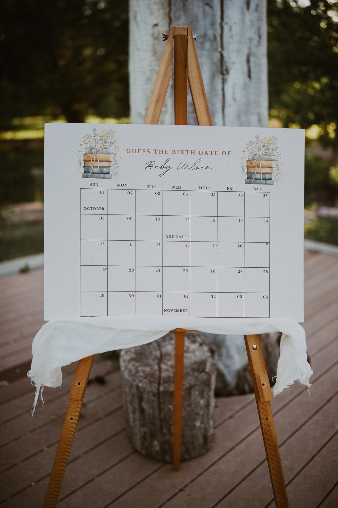 Editable New Chapter Baby Shower Calendar Guess Birth Date Game Sign ...