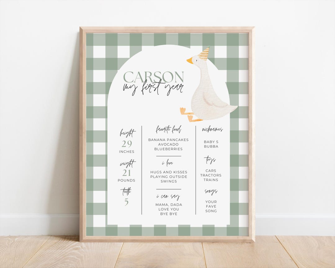 One Silly Goose Birthday Milestone Poster in Sage Green Goose Theme ...