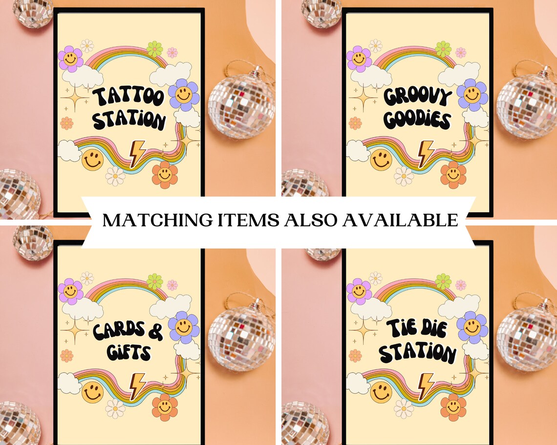 Printable Groovy Birthday Party Decor Groovy Tattoo Station Table Sign ...