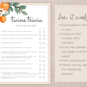 Printable Baby Shower Game for Twins Trivia Game Cutie Baby Shower Game ...