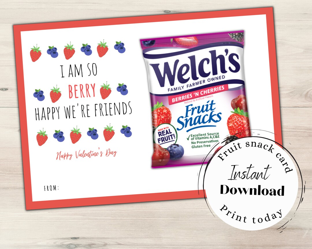 Printable Valentines Kid Fruit Snack Card, Berry Happy We're Friends ...