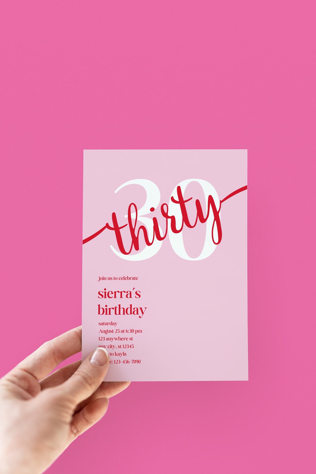 Editable 30th Birthday Invitation for Her Modern Pink 30th Birthday ...