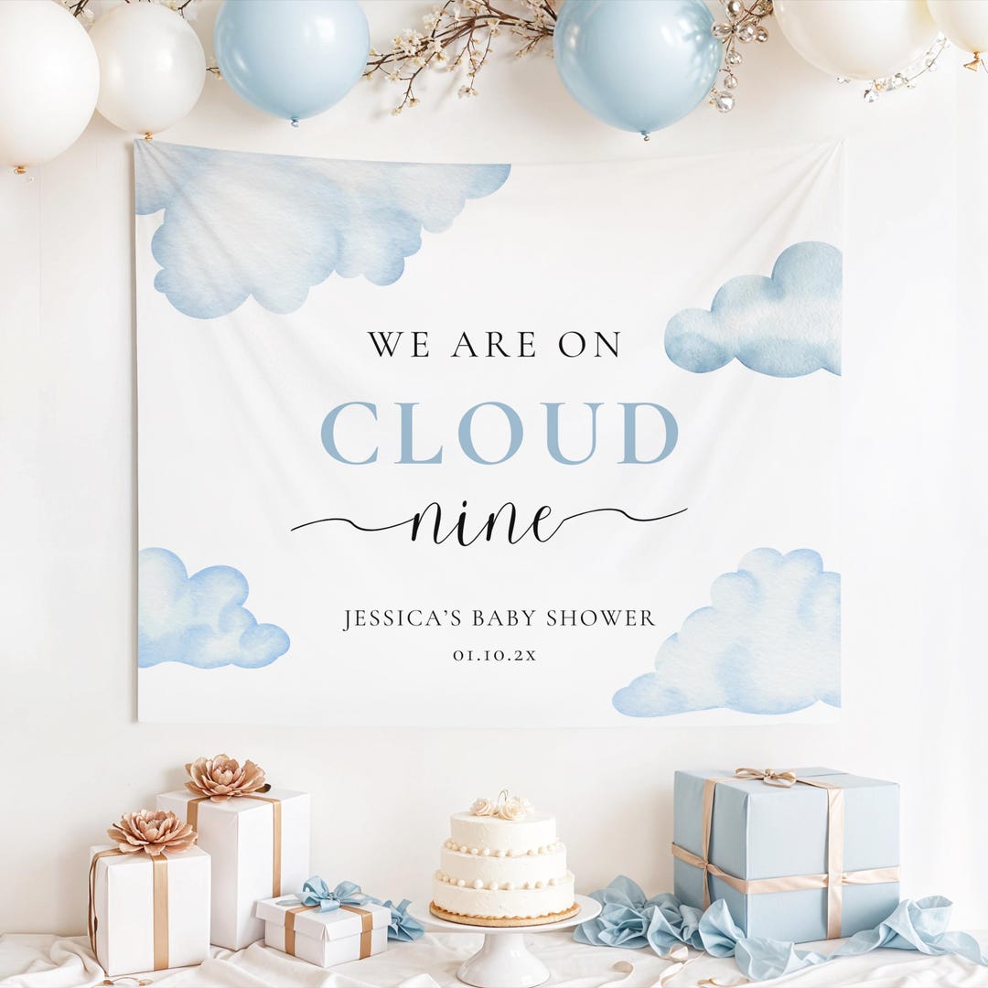 Cloud Nine Baby Shower Personalized Backdrop Boy Baby Shower Decor ...