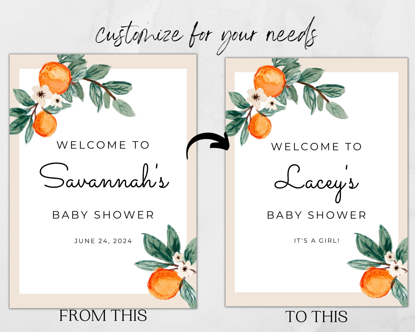 Editable Citrus Welcome Sign Template Canva Cutie Baby Shower Decor ...