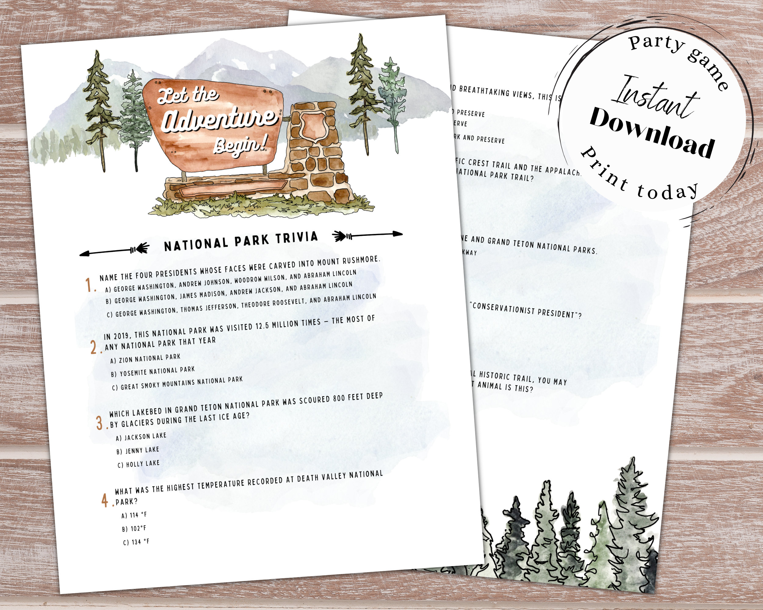 Printable National Park Trivia Game Adventure Baby Shower | Etsy
