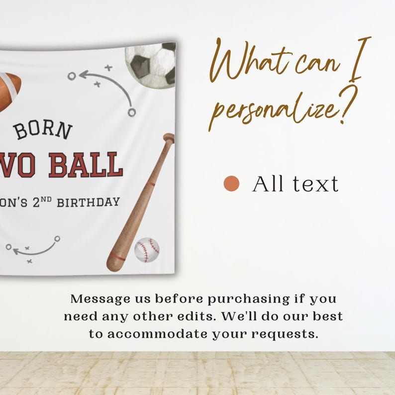 Born Two Ball Birthday Banner Boy 2nd Birthday Photo Backdrop Sports ...