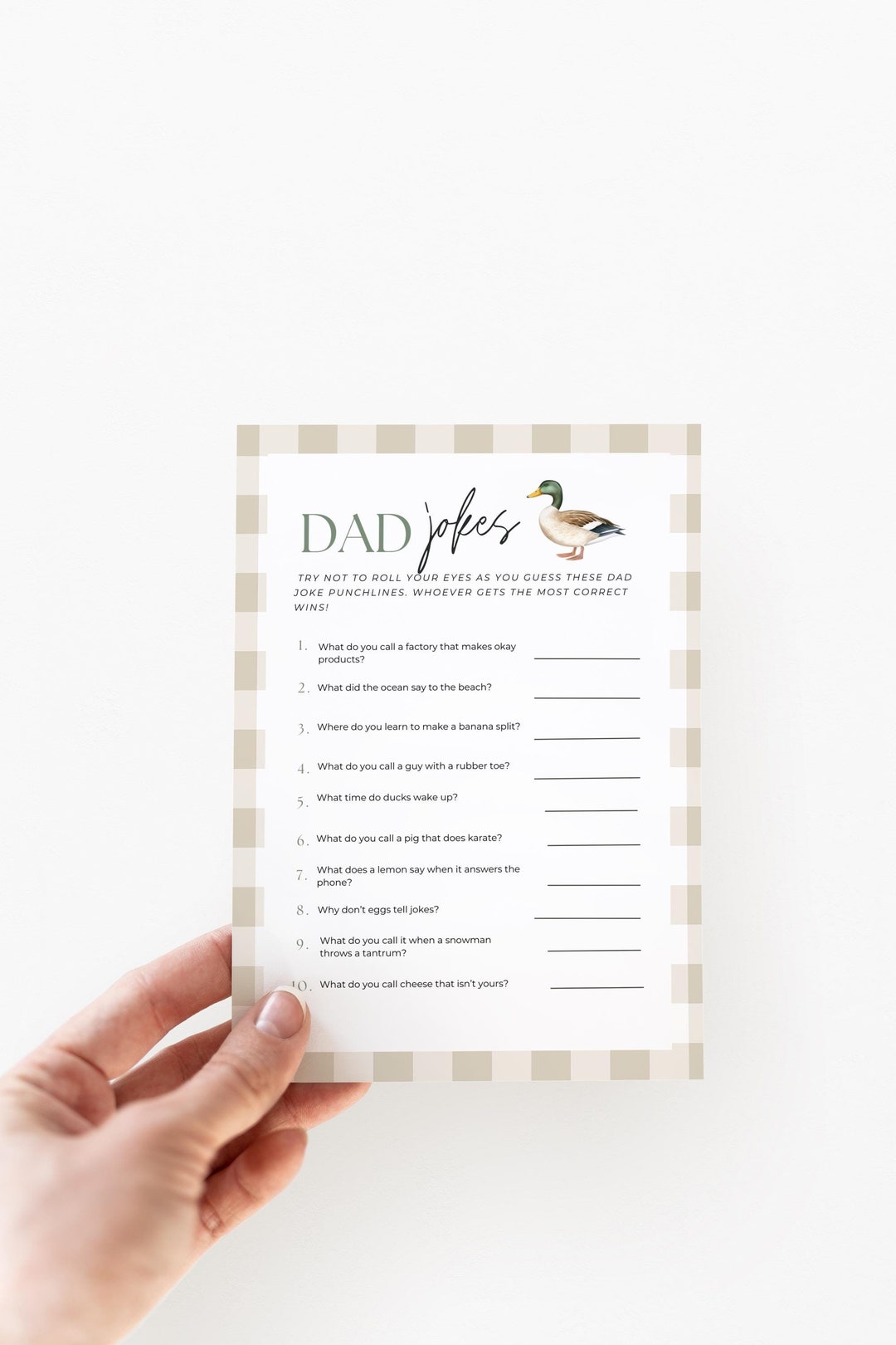 Printable Mallard Duck Baby Shower Dad Jokes Baby Shower Game Duck ...