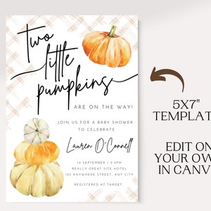Editable Two Little Pumpkins Baby Shower Invitation Twins Baby Shower ...