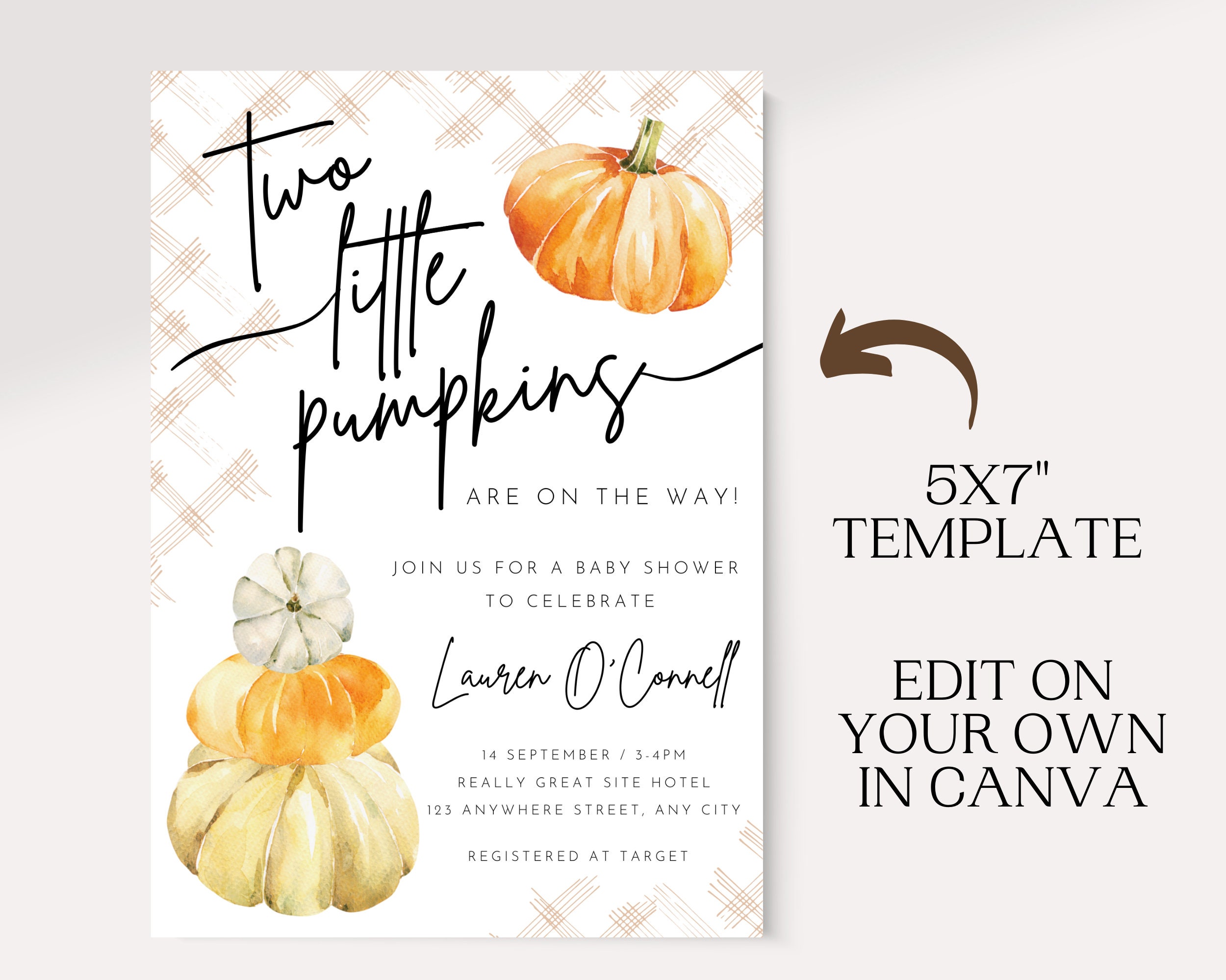 Editable Two Little Pumpkins Baby Shower Invitation Twins Baby Shower ...