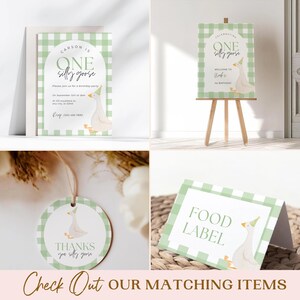 One Silly Goose Birthday Decor Ideas Green Plaid Editable Welcome Sign ...