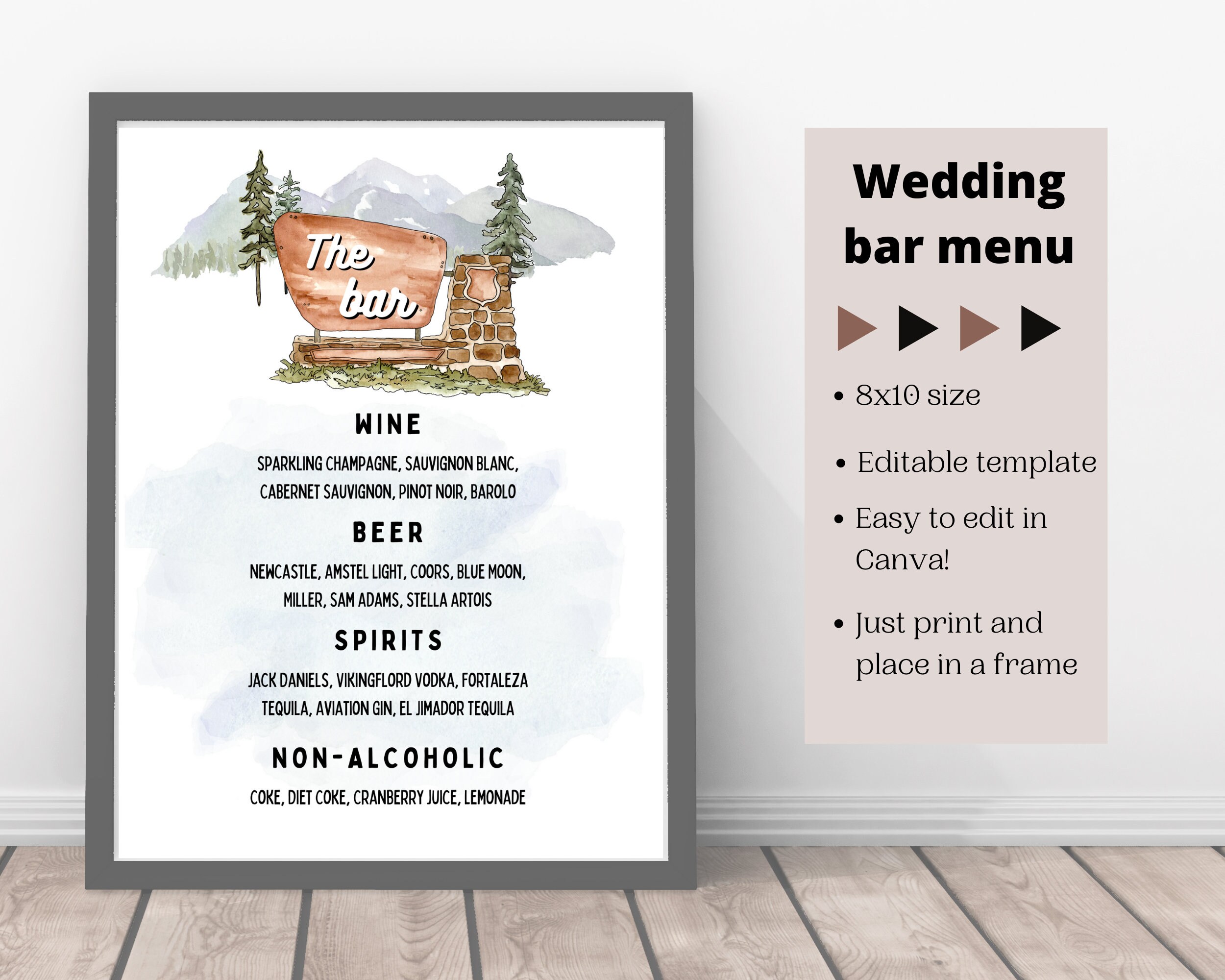 Editable National Park Bar Menu Sign Mountain Wedding Bar Menu ...