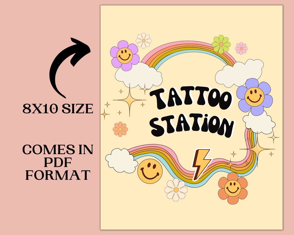 Printable Groovy Birthday Party Decor Groovy Tattoo Station Table Sign ...