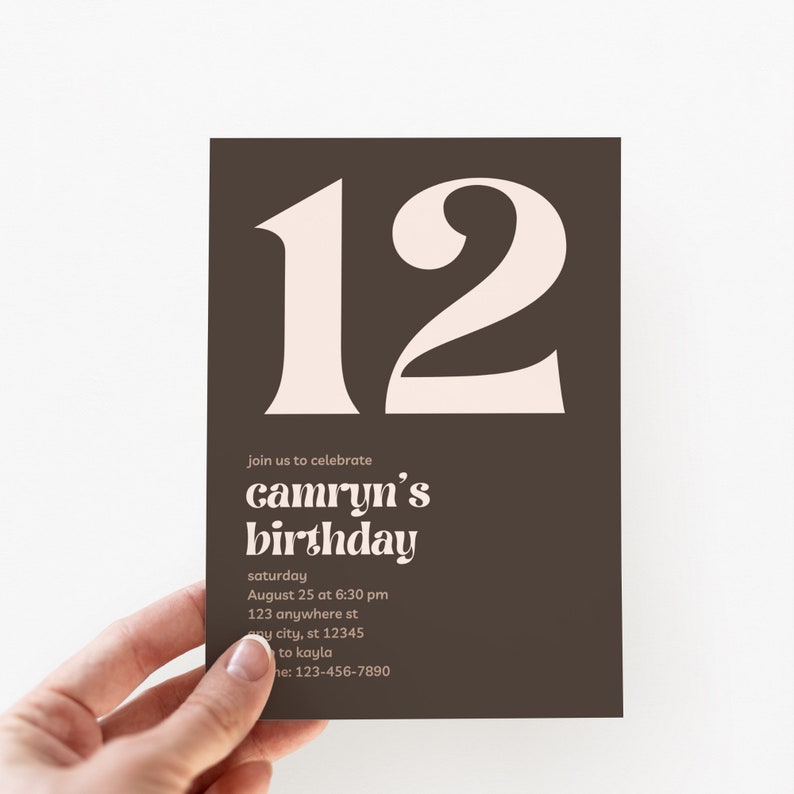 Editable Retro Birthday Party Invitation Black White Checker 12th ...