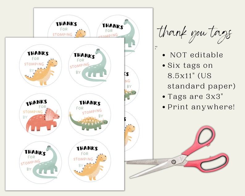 Printable Girl Dinosaur Birthday Favor Tags, Instant Download, Pink ...