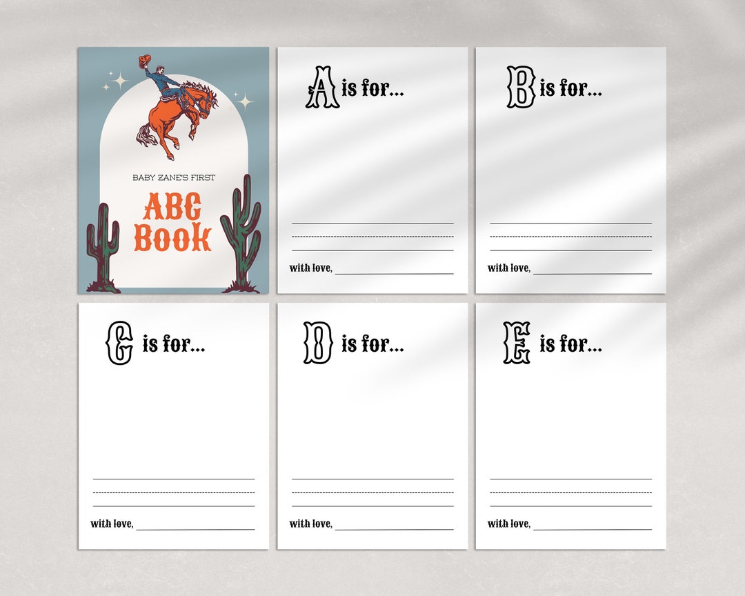 Editable Cowboy Alphabet Coloring Book Baby Shower Game Western Baby's ...