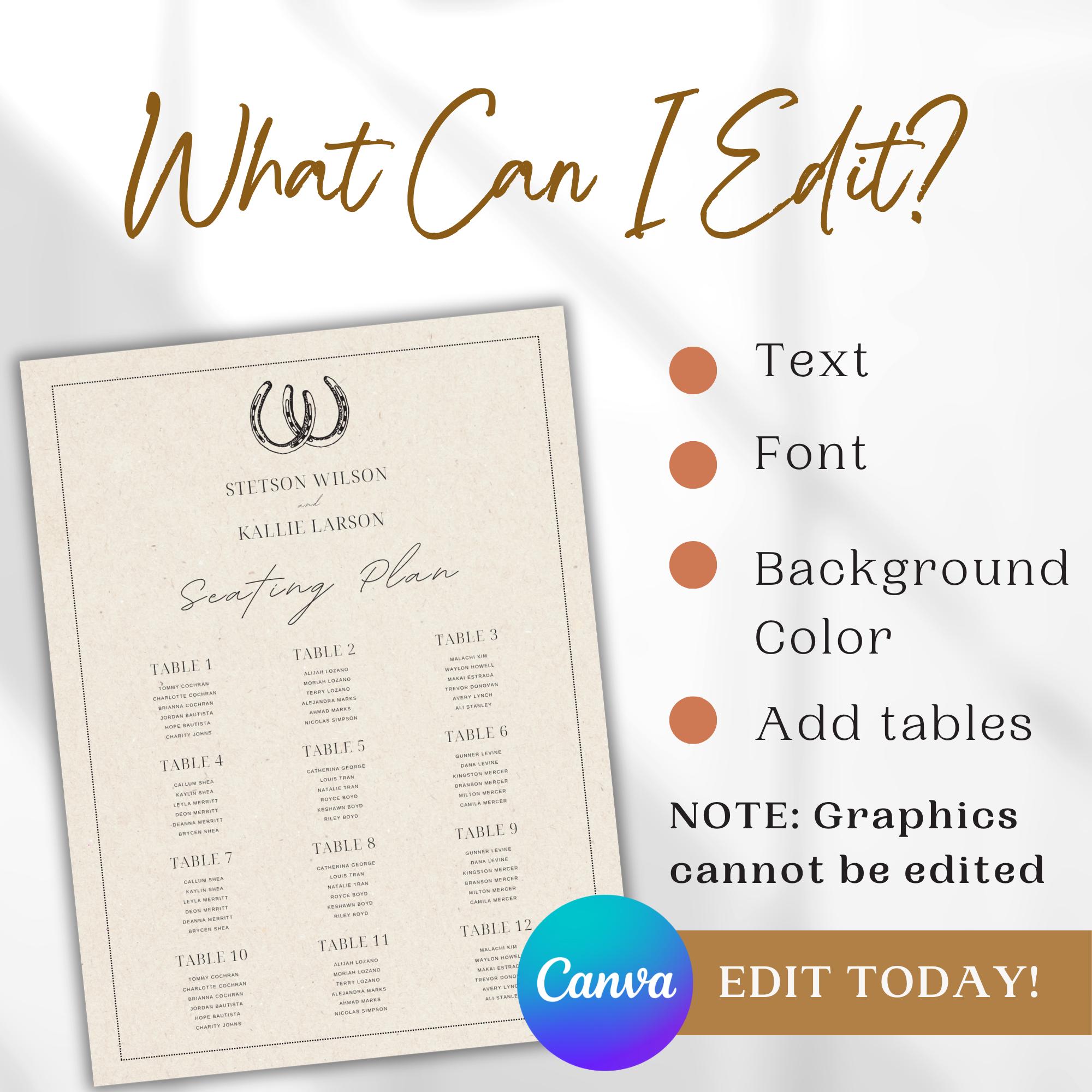 Editable Western Wedding Seating Chart Template Desert Wedding Find ...