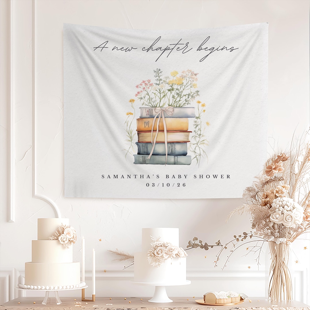 A New Chapter Begins Baby Shower Personalized Backdrop Storybook Baby ...