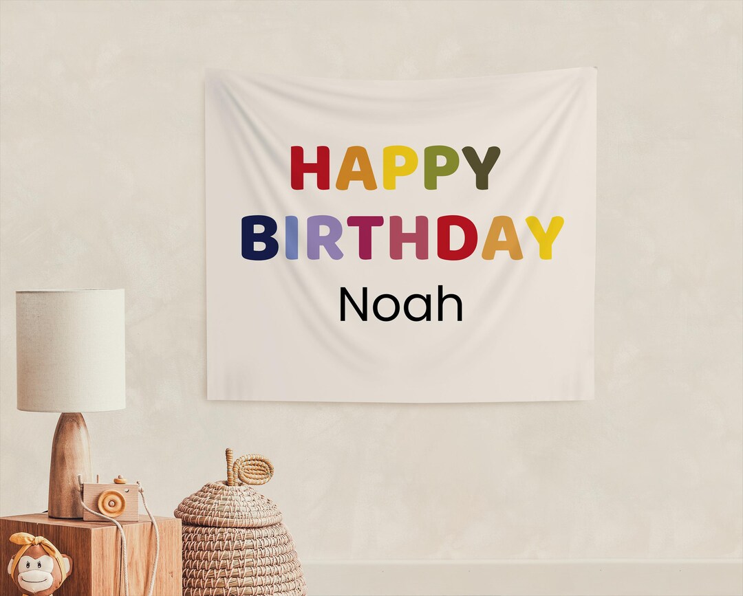 Rainbow Happy Birthday Personalized Backdrop Kids Sustainable Happy ...