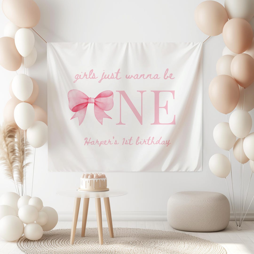 Girls Just Wanna Be One Birthday Decor Pink Bow 1st Birthday ...