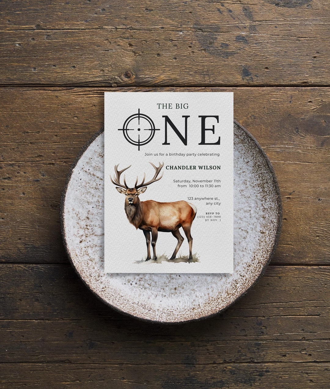 Editable Hunting First Birthday Invitation Elk Hunter Birthday Ideas ...
