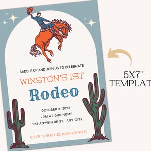 Editable My First Rodeo Birthday Invitation Boy 1st Birthday Ideas ...