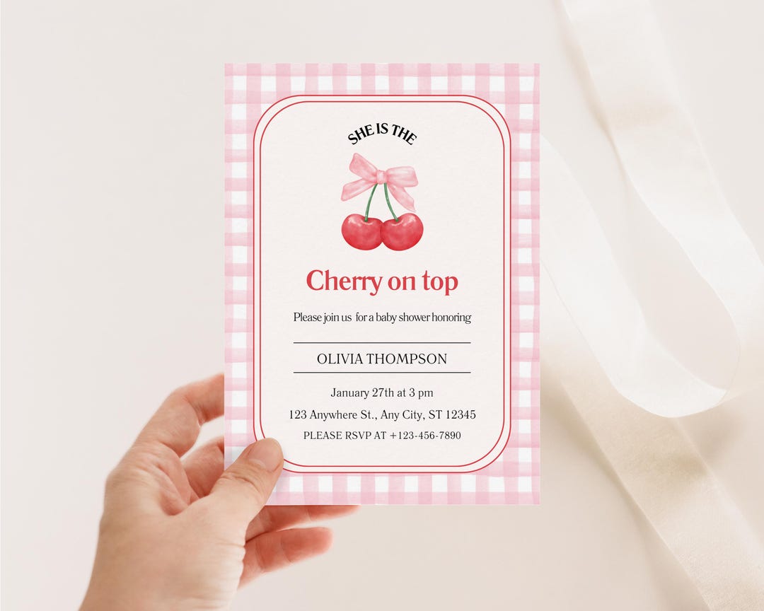 Editable Cherry Baby Shower Invitation Template Modern Baby Shower ...