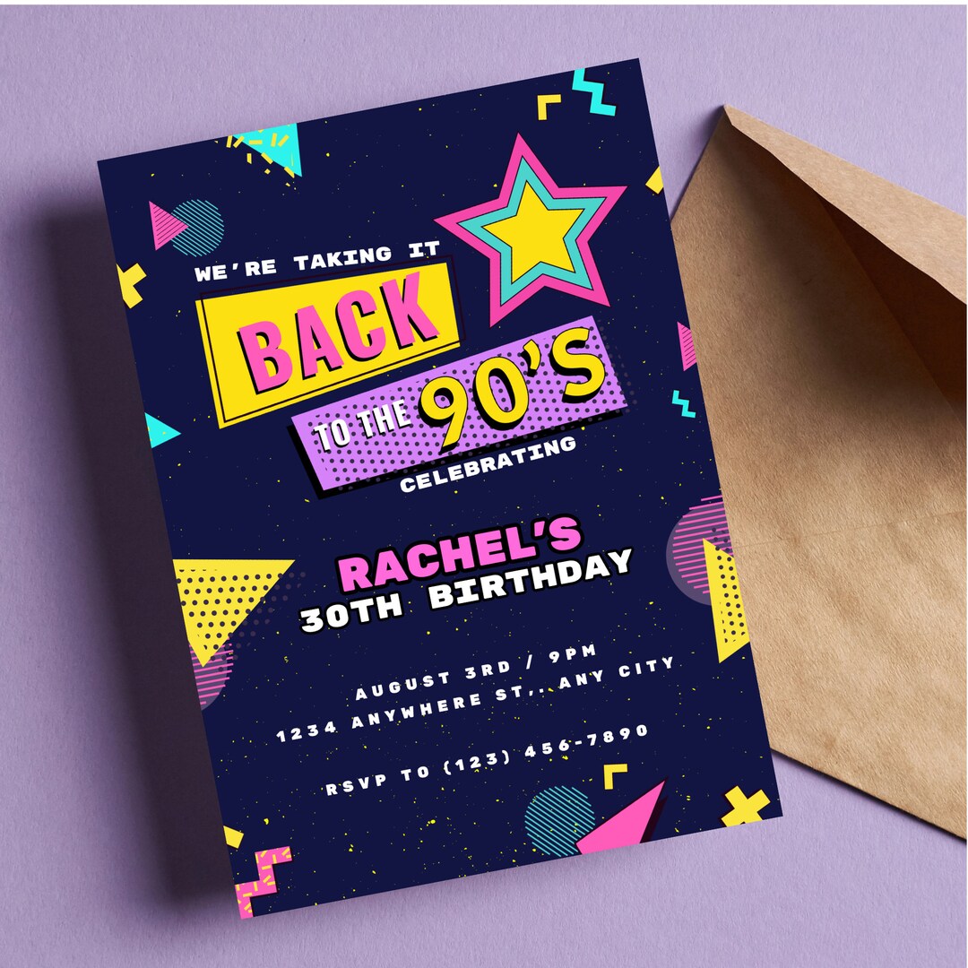 Editable 90s Theme 30th Birthday Party Invitation Back to the 90s ...