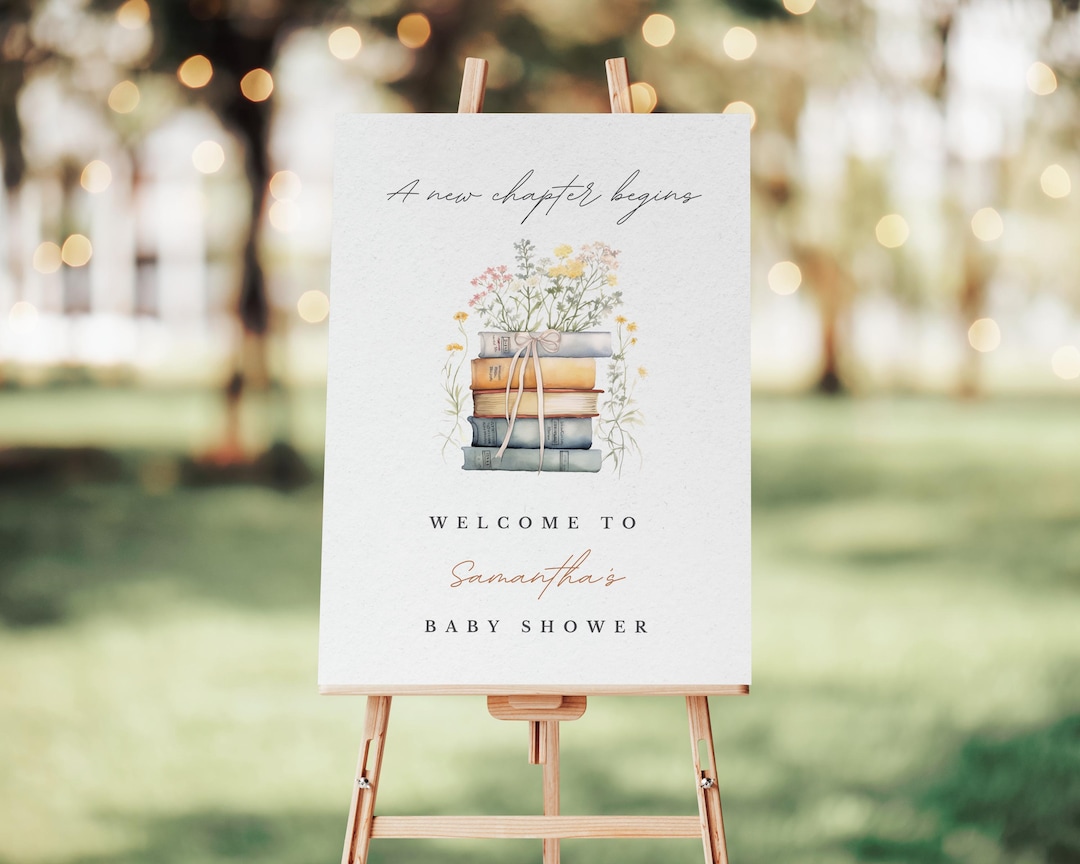 Editable A New Chapter Begins Baby Shower Welcome Sign Girl Storybook ...