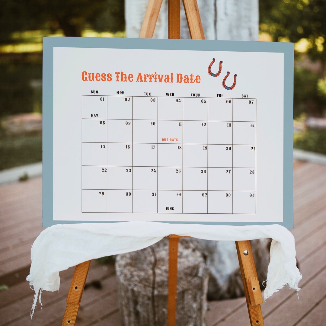 Editable Cowboy Baby Due Date Calendar Game Cowboy Theme Guess Baby's ...