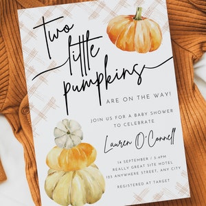 Editable Two Little Pumpkins Baby Shower Invitation Twins Baby Shower ...