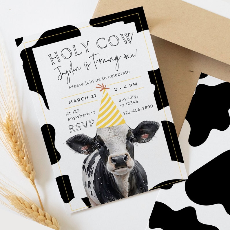 Editable Holy Cow Birthday Invitation Holy Cow I'm One Evite Boy 1st ...