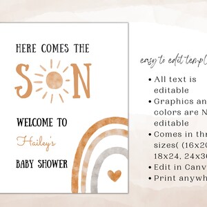 Editable Boho Baby Shower Welcome Sign Boy Here Comes the Sun Baby ...