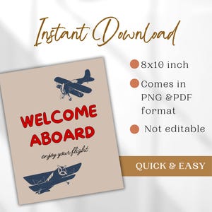 Printable Vintage Airplane Birthday Party Welcome Sign Travel Theme ...