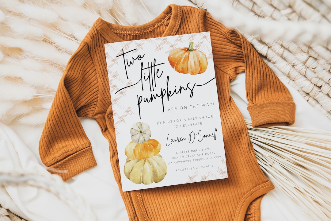 Editable Two Little Pumpkins Baby Shower Invitation Twins Baby Shower ...