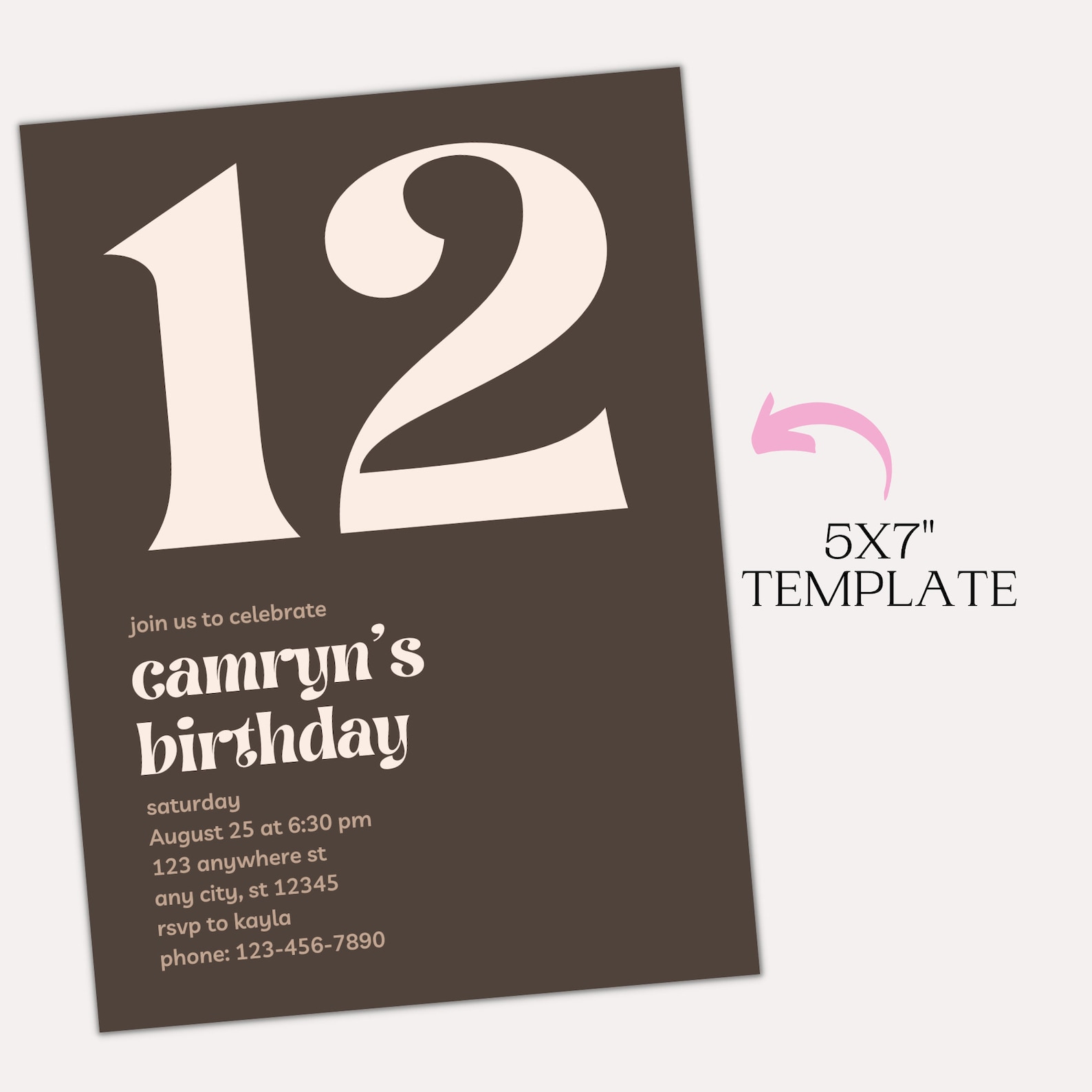 Editable Retro Birthday Party Invitation Black White Checker 12th ...