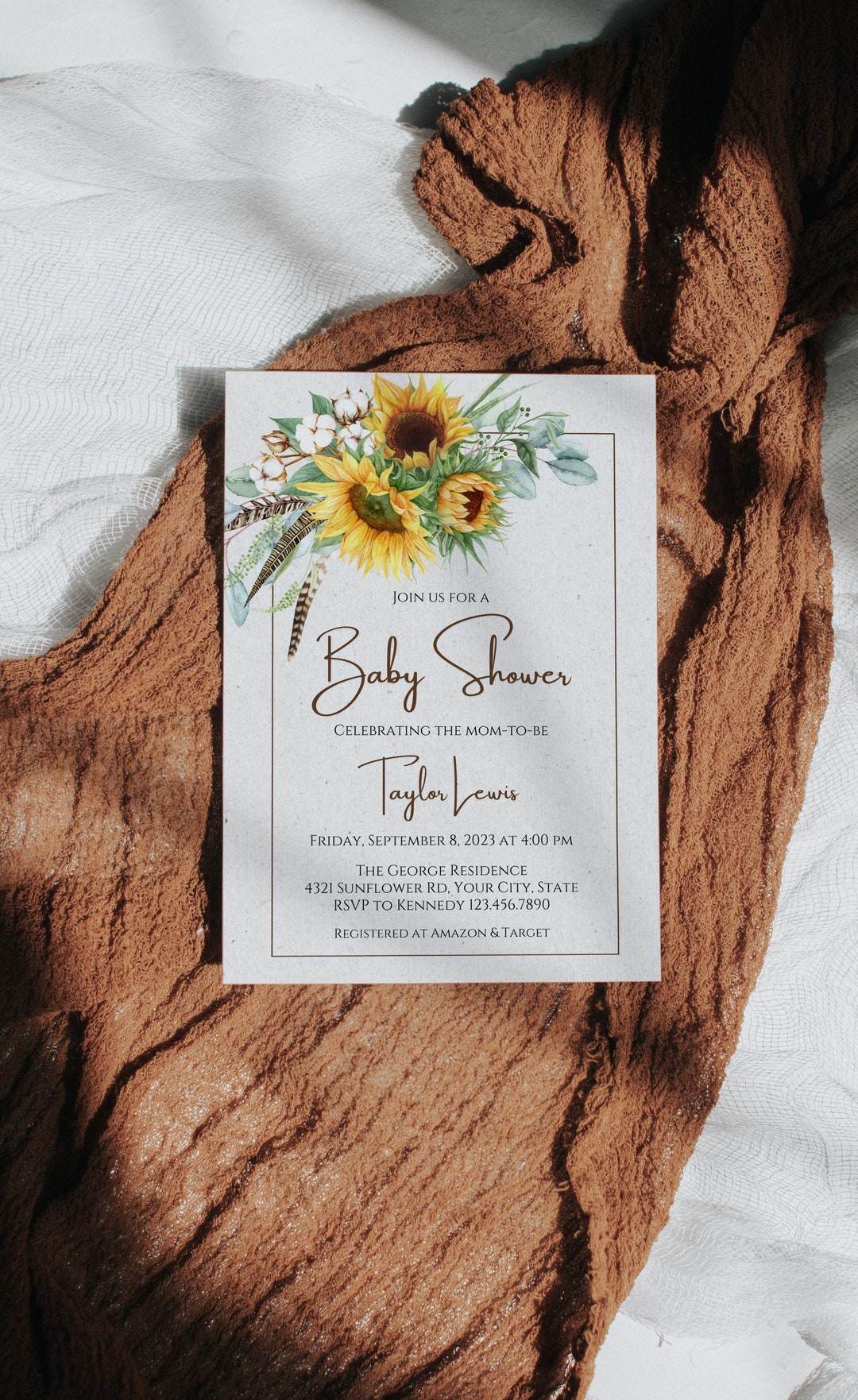 Editable Sunflower Baby Shower Invitation Sunflower Baby Sprinkle ...
