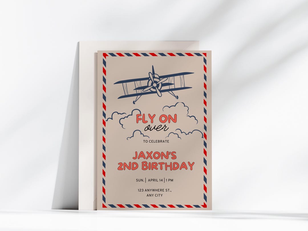 Editable Fly on Over Airplane Birthday Invitation Vintage Airplane 2nd ...