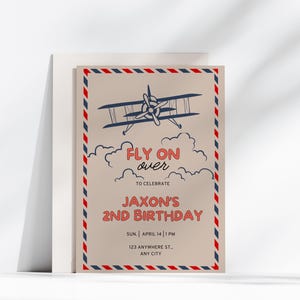 Editable Fly on Over Airplane Birthday Invitation Vintage Airplane 2nd ...