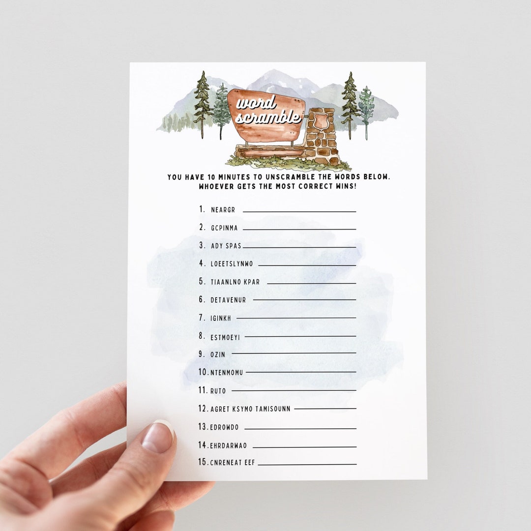 Printable Word Scramble Game National Park Theme Baby Shower Game ...