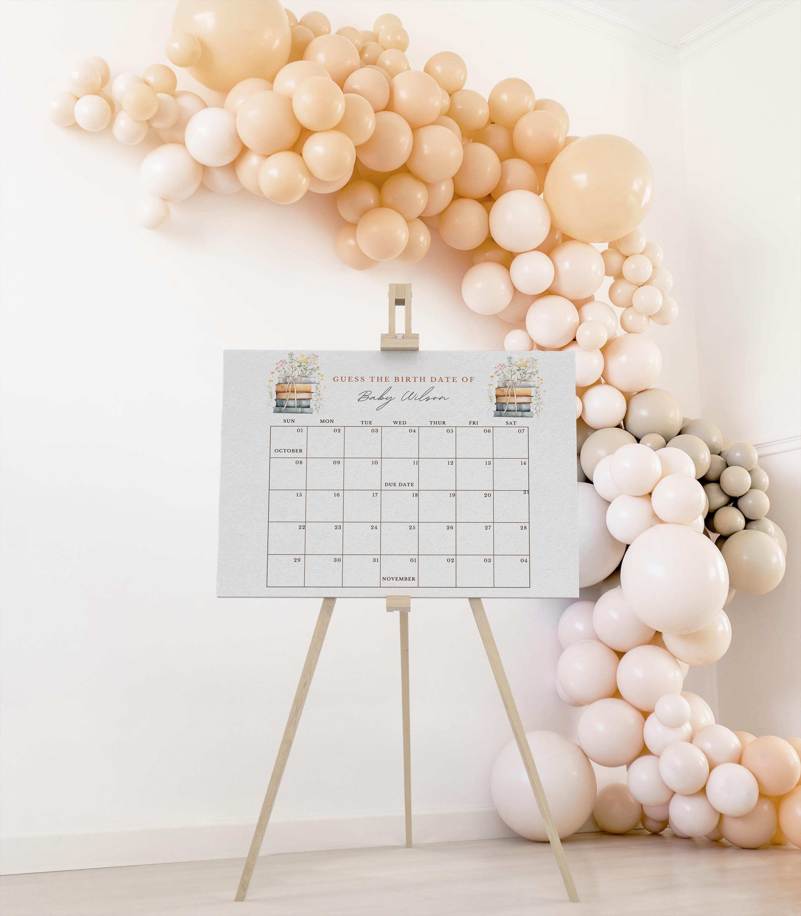 Editable New Chapter Baby Shower Calendar Guess Birth Date Game Sign ...