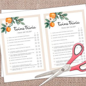 Printable Baby Shower Game for Twins Trivia Game Cutie Baby Shower Game ...