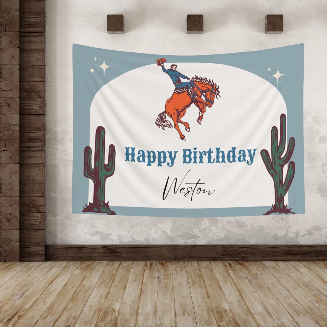 Personalized Cowboy Birthday Backdrop Western Theme Tapestry Rodeo ...