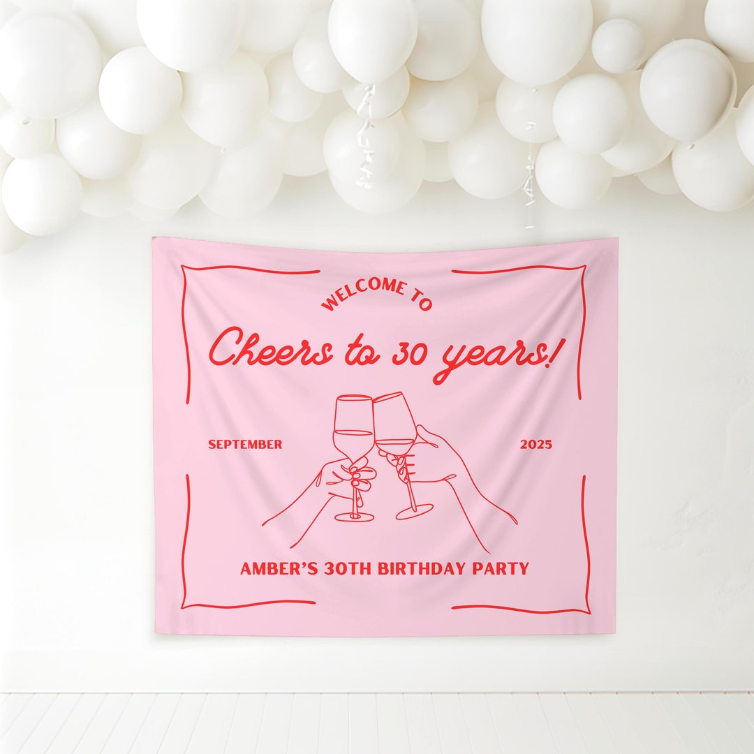 Cheers to 30 Years Welcome Sign Pink Birthday Custom Banner Milestone ...